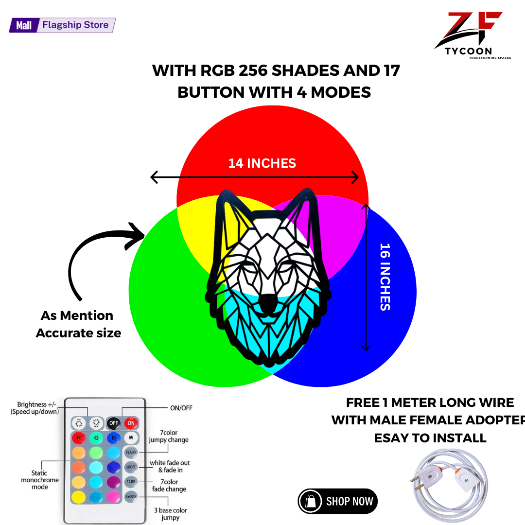 ZF Geometric Wolf lighted-up Wooden 7mm Thickness Imported Sheet Wall ...