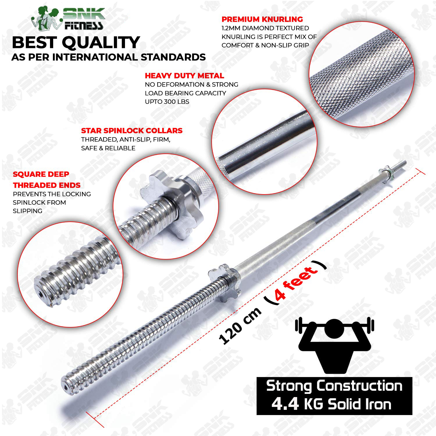 (SNK FITNESS) 3ft 4ft 5ft 6ft Body Building Rod Weight Bar Iron Rod ...