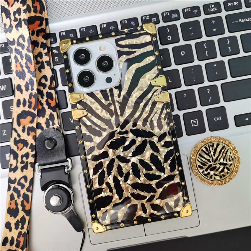 Luxury Glitter Leopard Print Cover Soft Square Strap Phone Case for ...