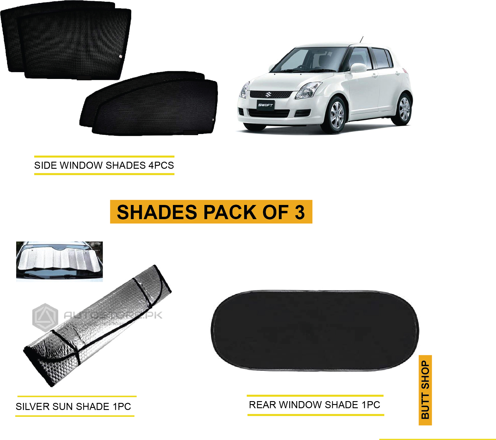 SUZUKI SWIFT COMPLETE SHADES FOR CAR PACK OF 3 ,SIDES WINDOW SHADES ...