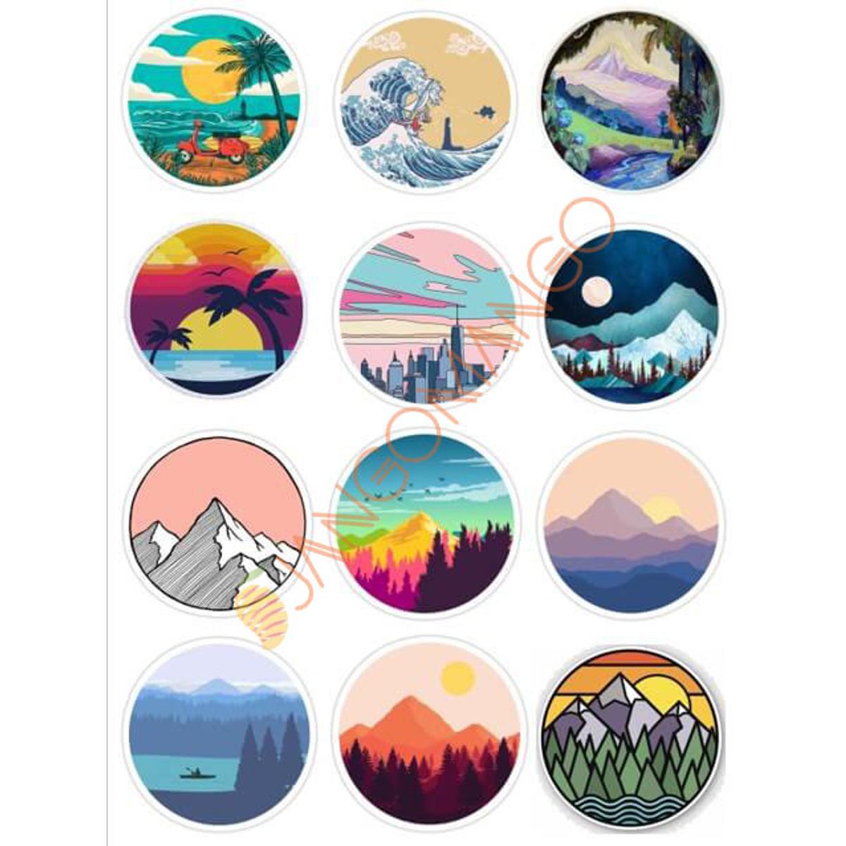 10 Pcs Beautiful Scenery Round Shape Stickers Pack for Laptop Desk ...