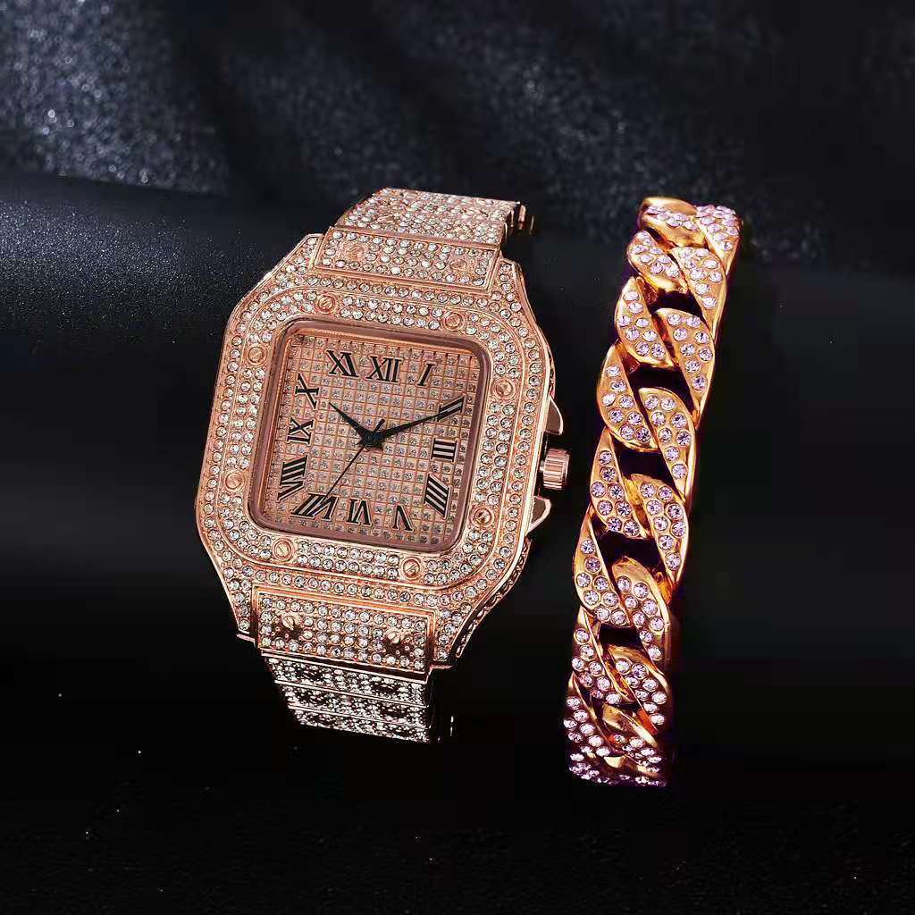 Men's Square Quartz Watch with Celestial Steel Band and Diamond Inlay ...