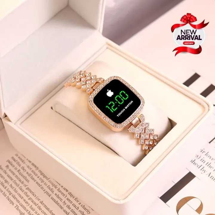 Full Silver Diamond Digital Touch Screen LED Watch For Women With ...