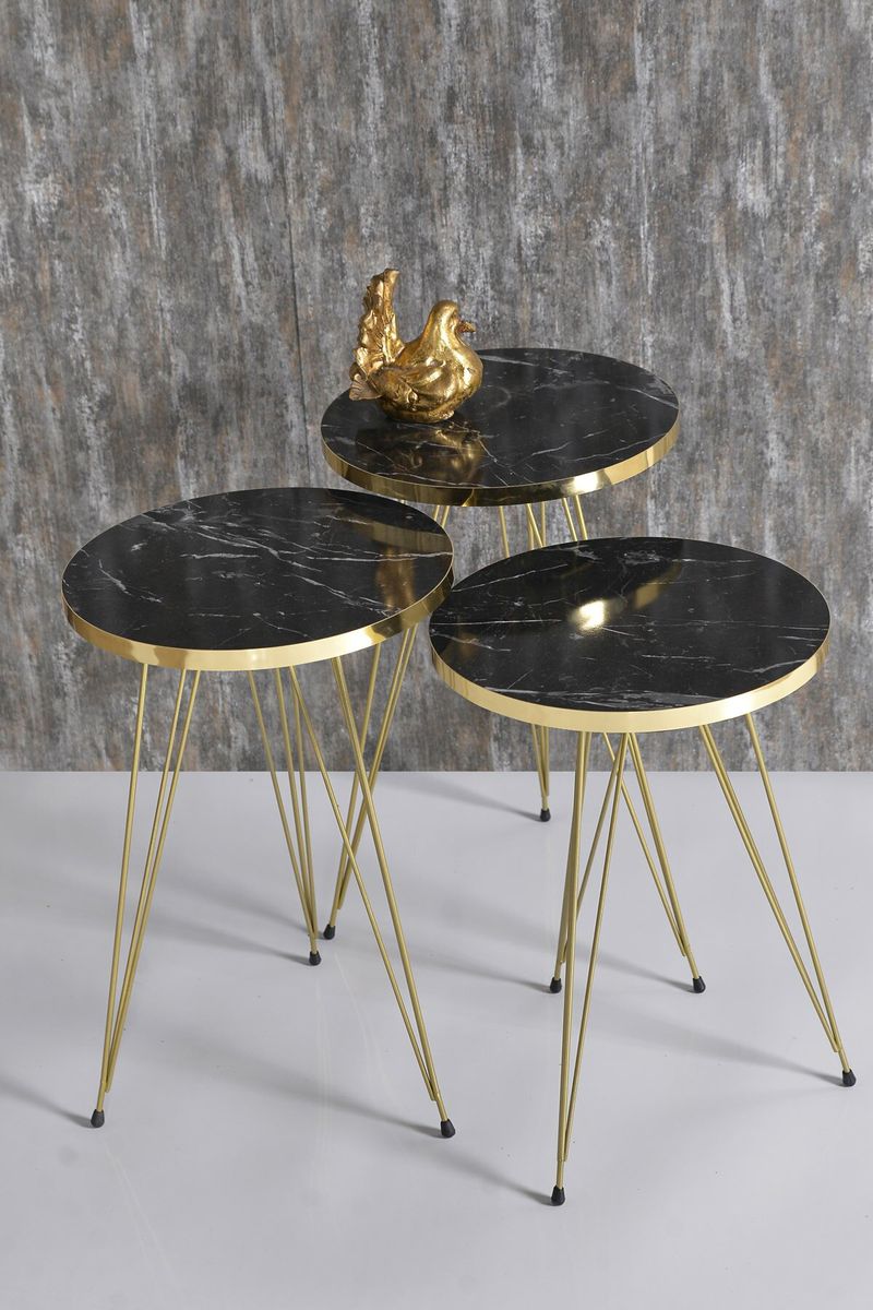 MDF Wood Round Nesting Table With Metal Stand Set of 3 Round table ...