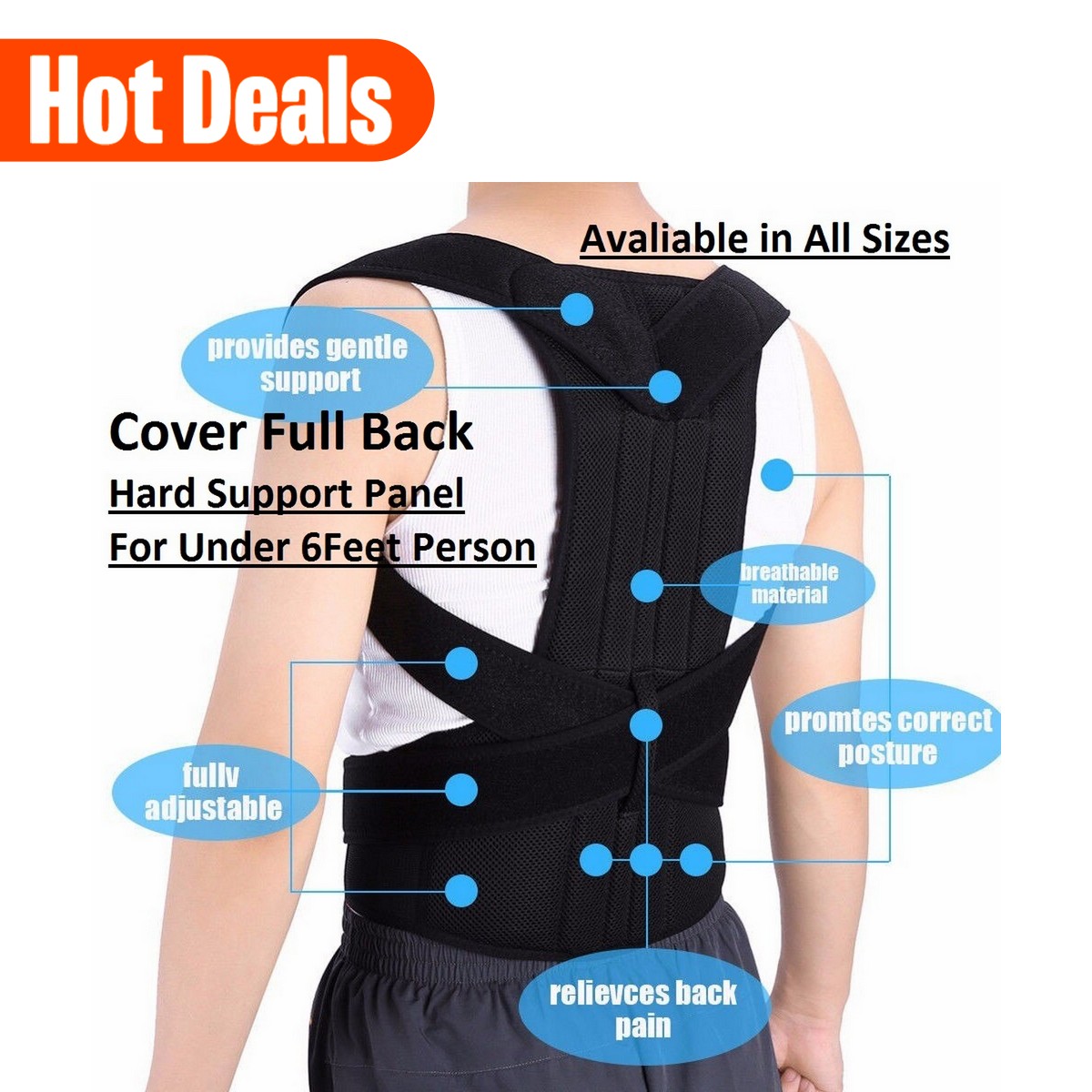 Full Back Posture Corrector Brace Shoulder Back Support Belt for Male ...