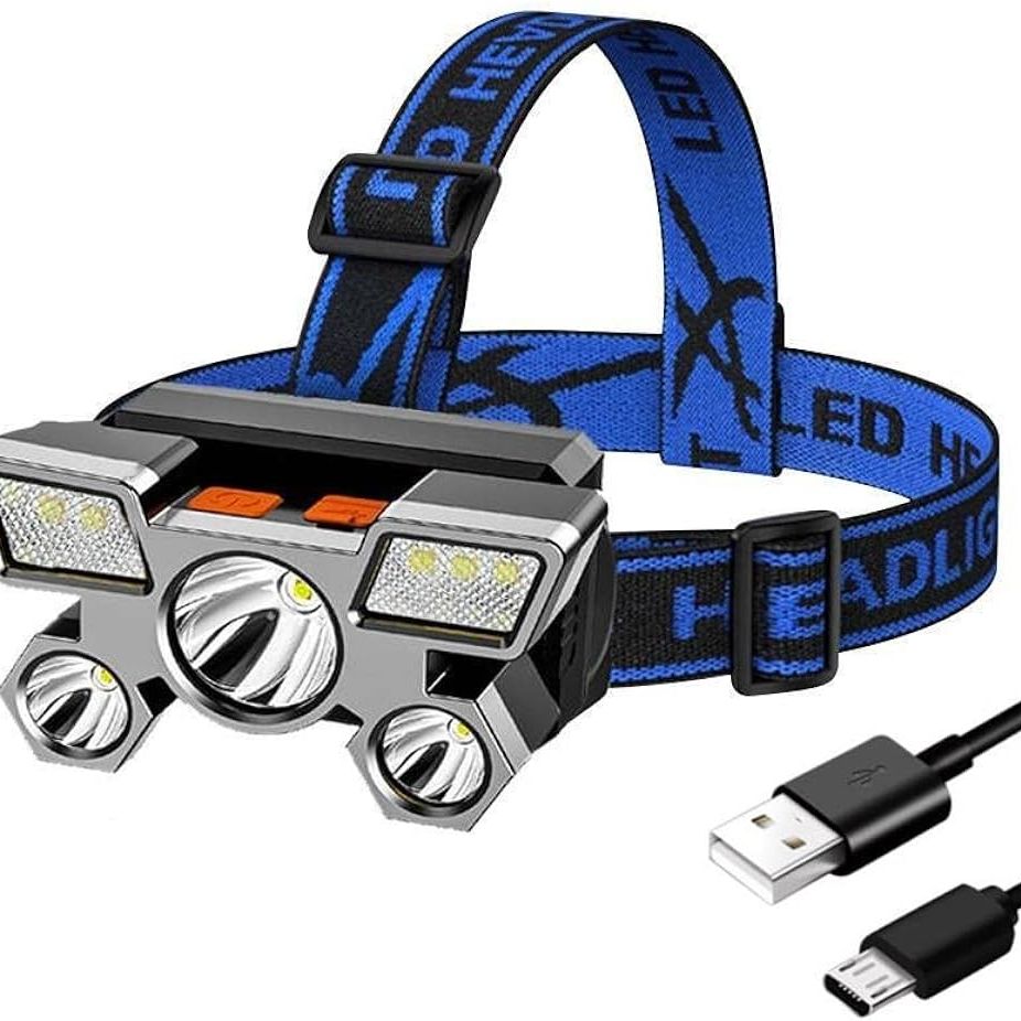 Led Five Head Headlight Strong Light Super Bright Headlamp Usb