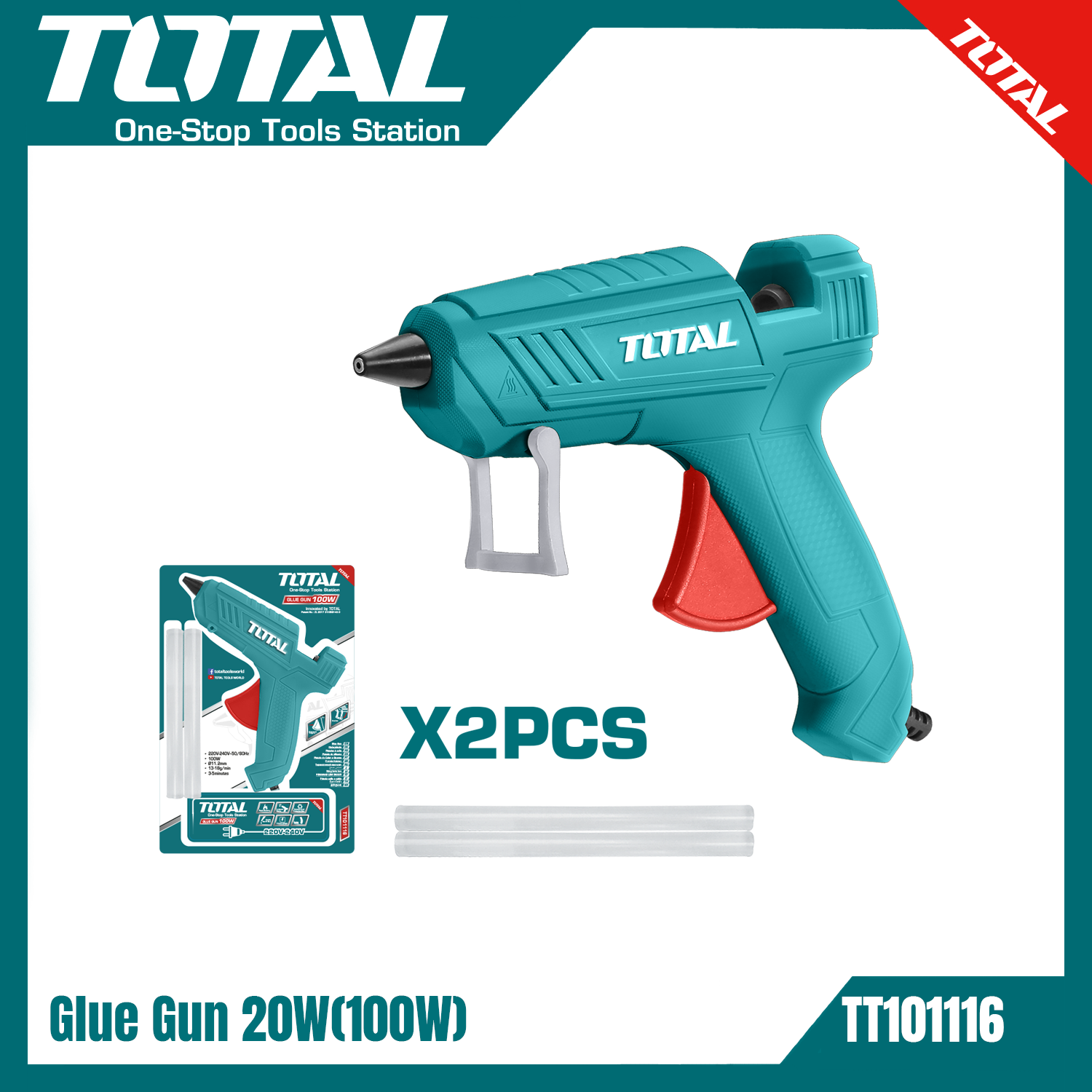 TOTAL 20W(100W) Corded Glue Gun with 2pcs 150mm Glue Sticks TT101116 ...