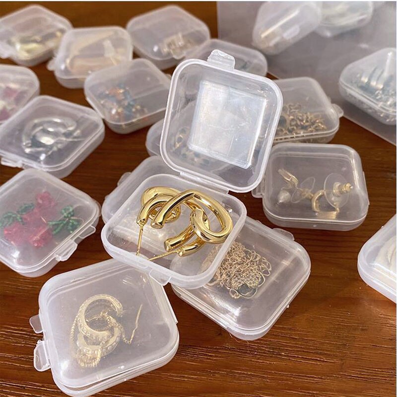 Mini Portable Plastic Transparent Square Jewelry Storage Case Container ...