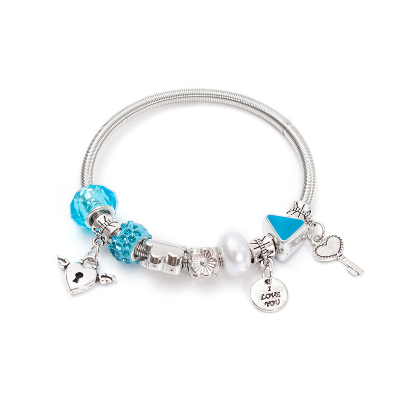 Fashion Simple Pandora Glazed Gem Beads Key Lock Love Hanging Bracelet ...