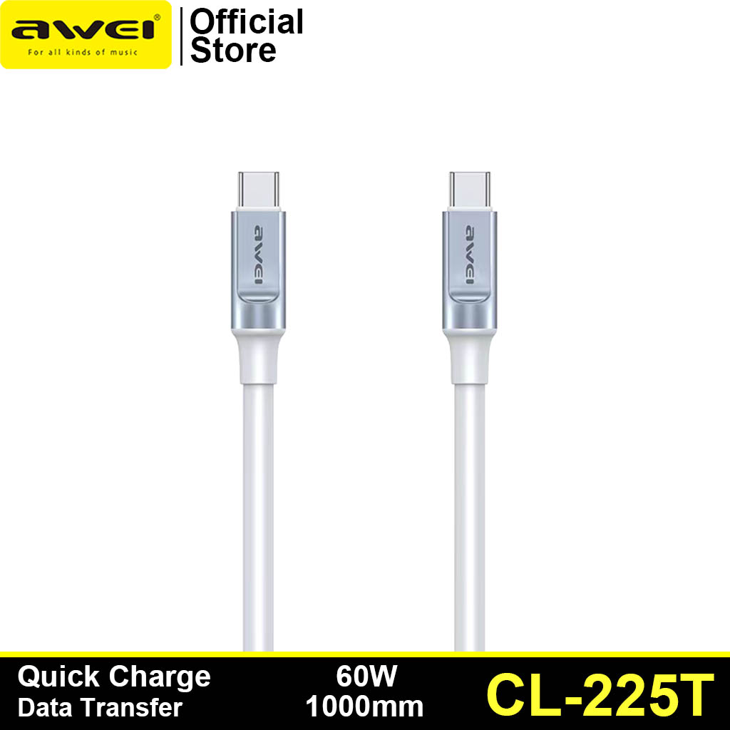 Awei CL-225T Type-C to Type-C 1M Data Sync Transfer 60W Quick Charge ...