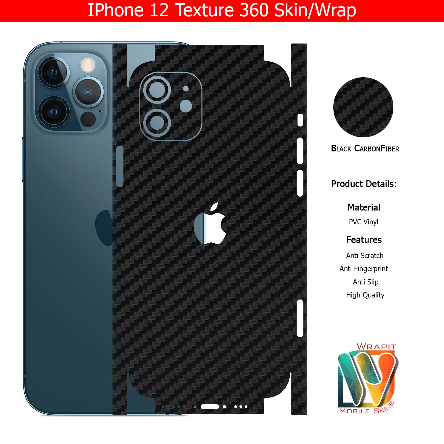IPhone 12 Skin/Wrap 360 Protection Carbon fiber/ Matte/ Transparent ...