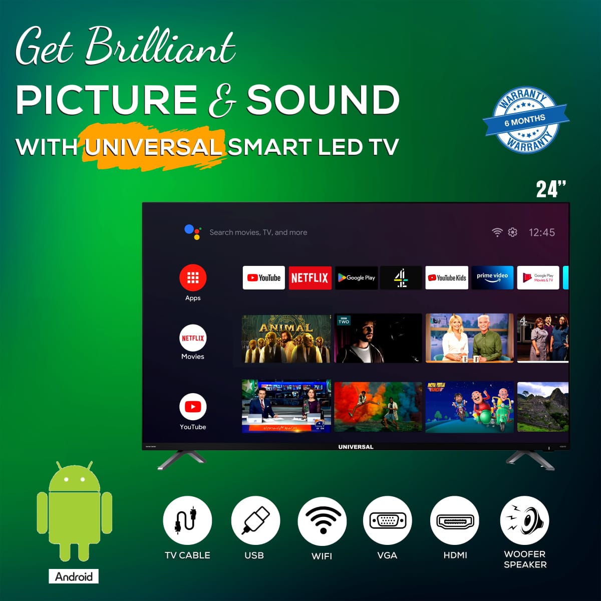 Universal SMART Android 24 Inch Special Edition Full LED TV HD | Daraz.pk