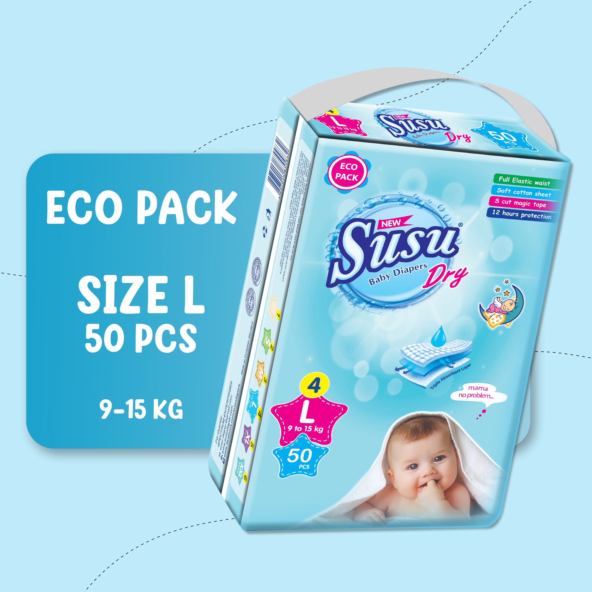 Susu Dry Diapers | Size Large | 50 Pcs | Daraz.pk