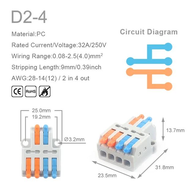 1 in multiple out Quick Wiring Connector Universal Splitter wiring ...