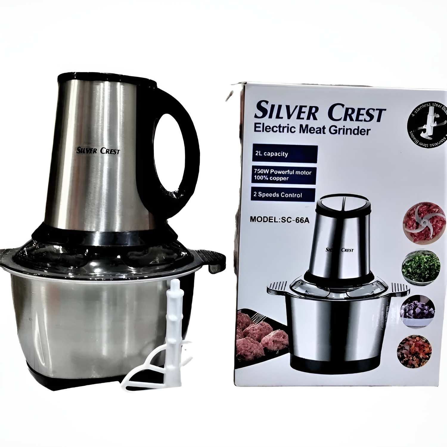 Silver Crest 750W Electric Meat Grinder | 3L Stainless Steel Chopper with 4 Sharp Blades | Daraz.pk