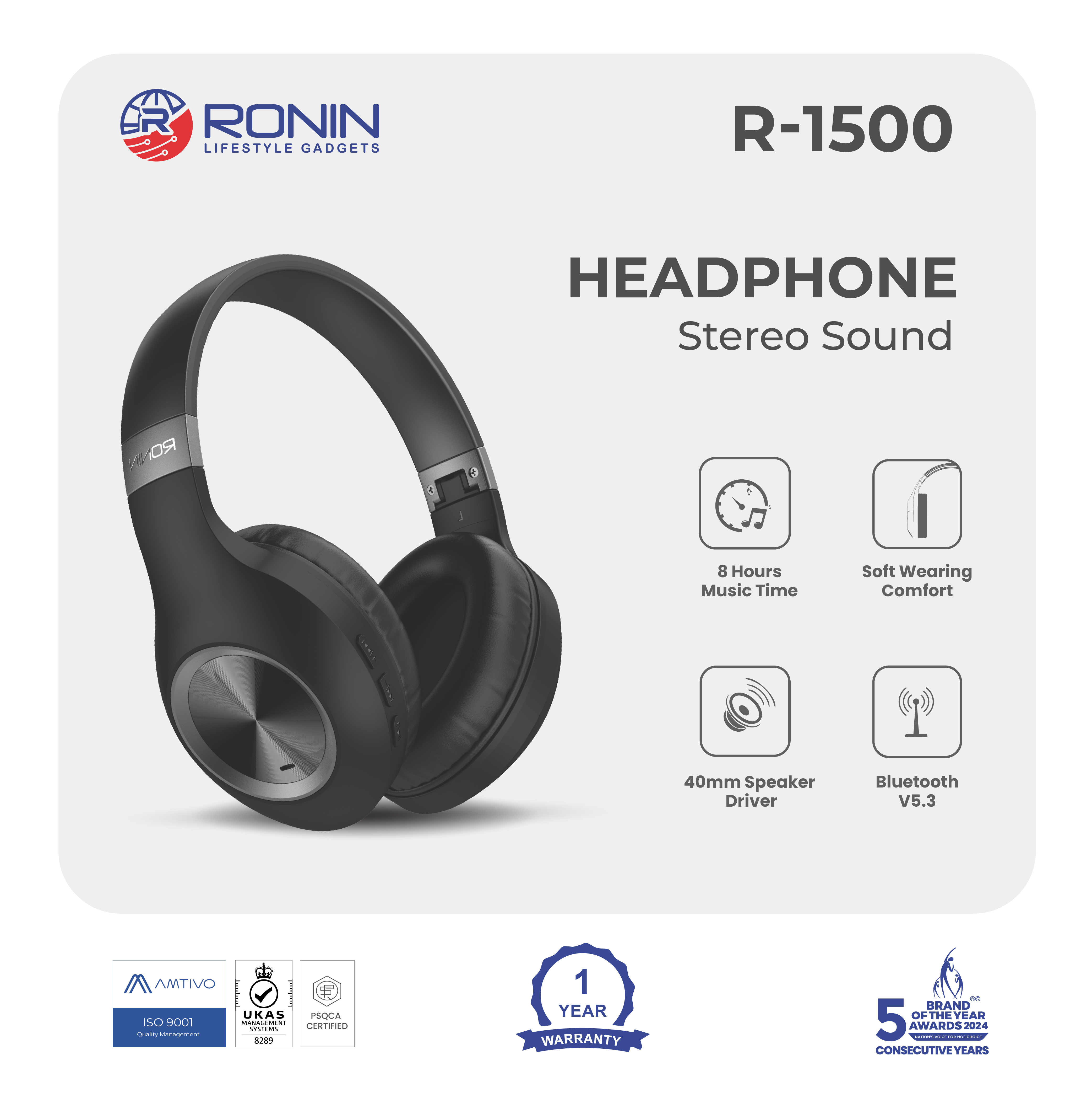Ronin R-1500 Bluetooth Headphones, Stereo Headphone, Deep Bass ...