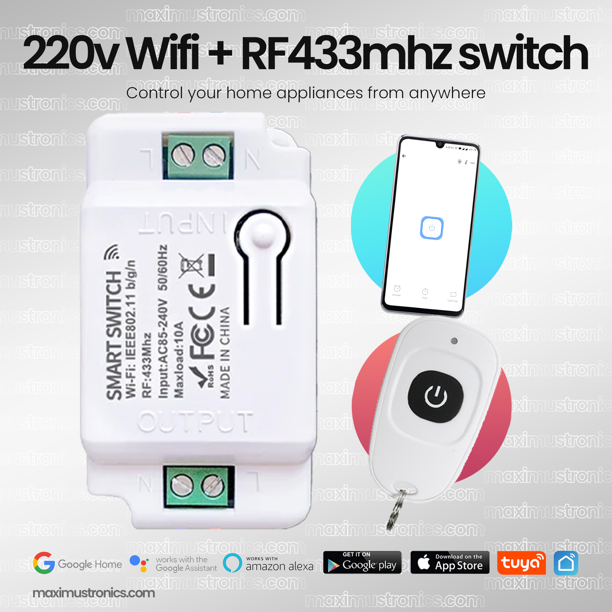 220V Smart WIFI+RF remote control AC switch 10A 2200W 1ch 1gang Home ...