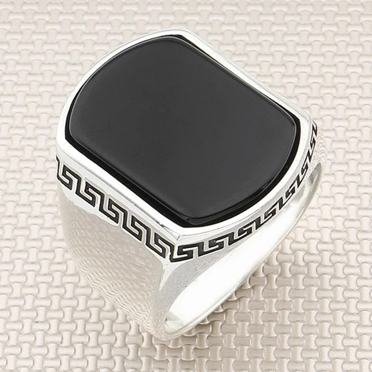 Original Black Aqeeq Stone Turkish Handmade Italian 925 Silver / Chandi ...