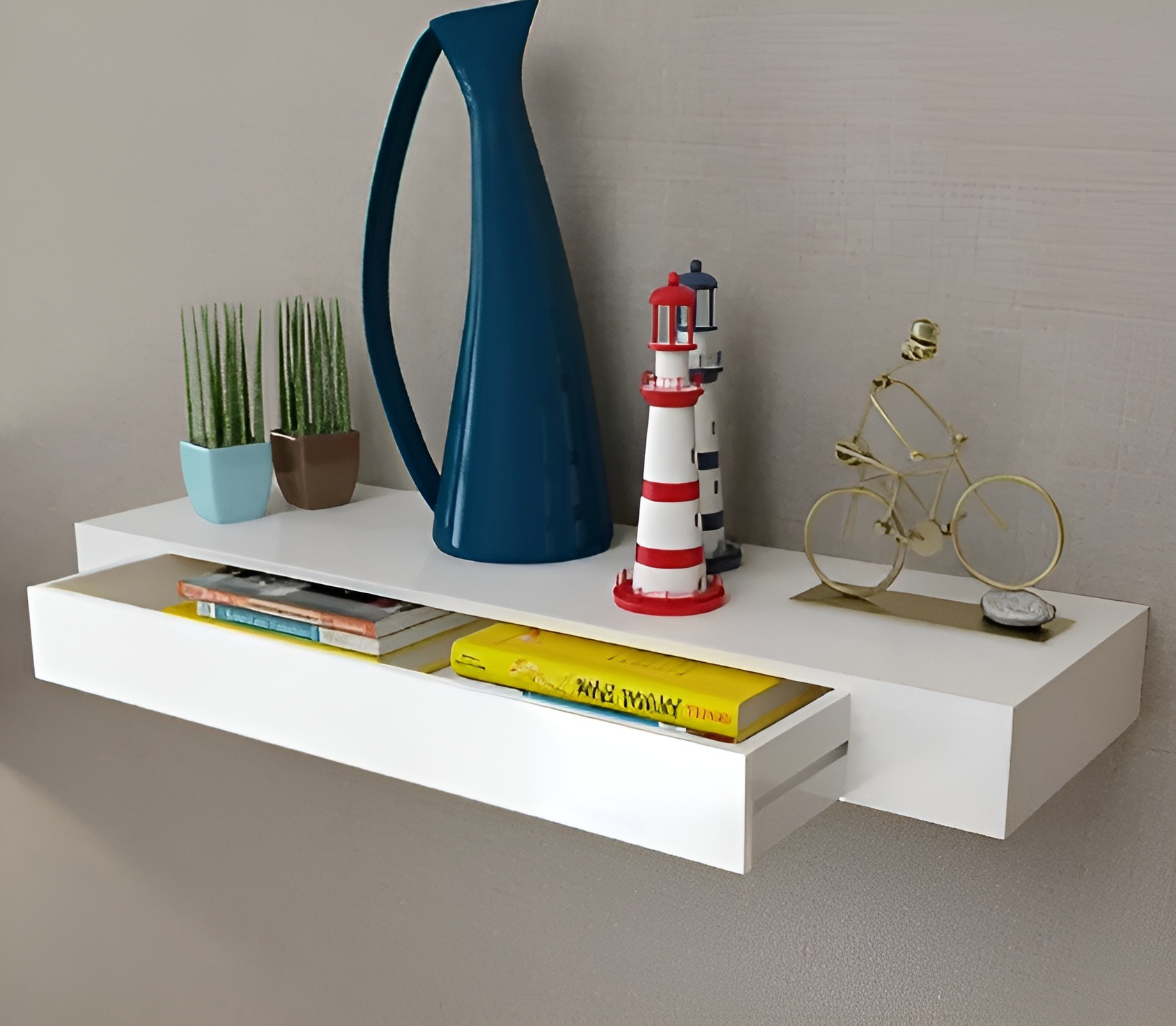 Nightstand Shelf with Drawer | 24'' Floating Bedside Rack | Wall ...