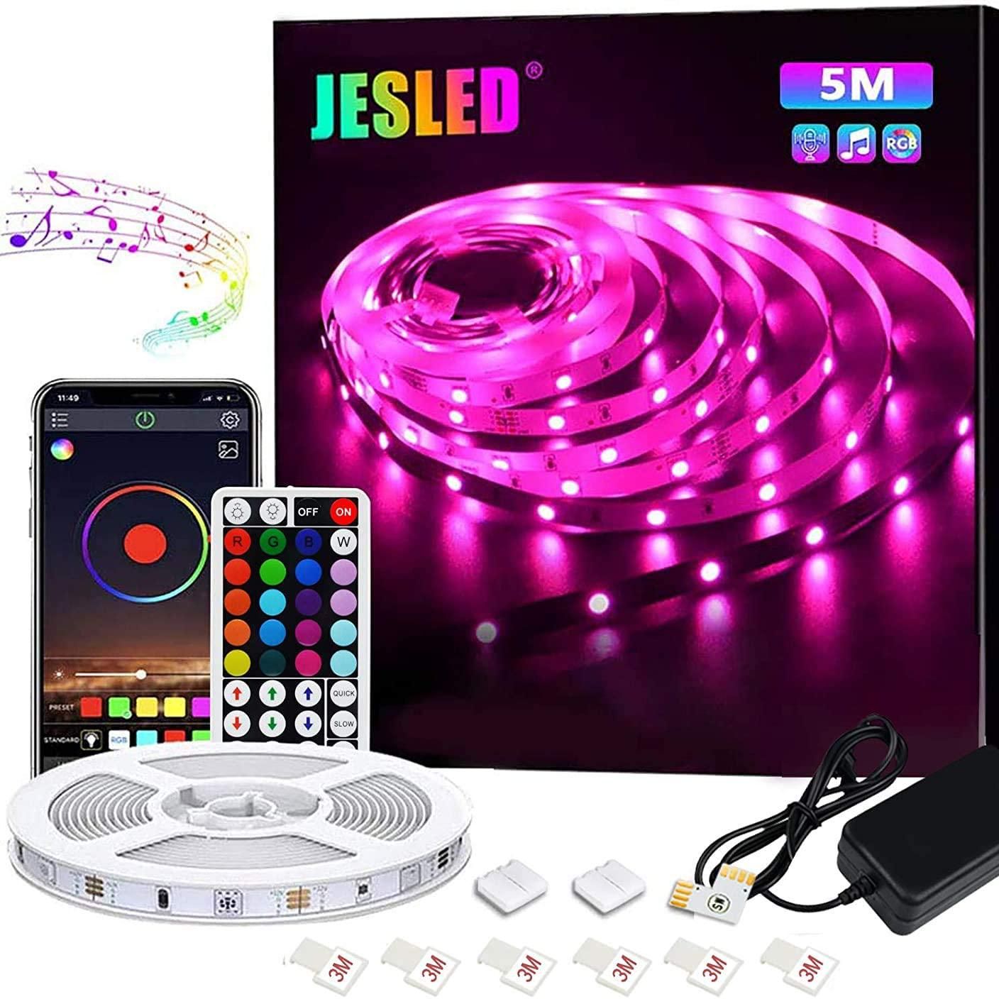 JESLED Bluetooth LED Light Strip 16.4ft/5M Color Changing LED Strip ...