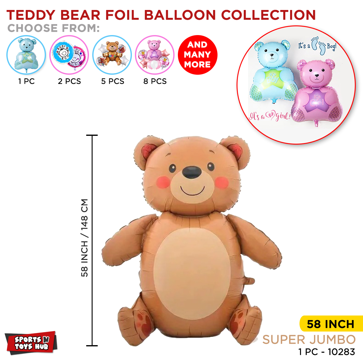 Teddy Bear Foil Balloons Collection, Happy, Red, Heart Bear HBD Foil ...