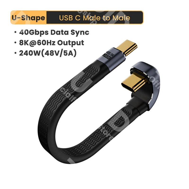 U-Shape USB 4.0 40Gbps FPC Data Cable PD 240W 5A Fast Charging USB C to Type C Cable Thunderbolt ...