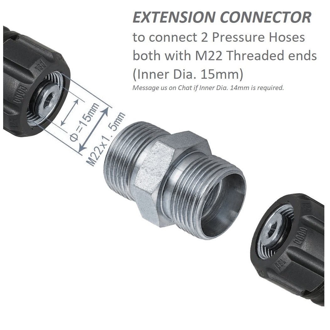 Extension Connector to join M22-15mm Threaded Pressure Hoses - Adapter ...