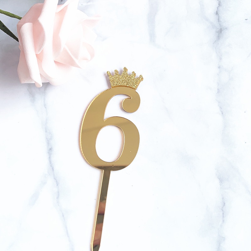0-9 Numbers Cake Toppers Happy Birthday Cute Crown Number Cake Flag ...