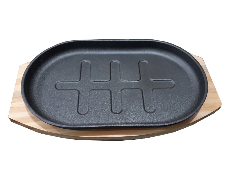 Sizzler Plate Non Stick Tray with Wooden Base Pan Hot Plate Sizzling ...