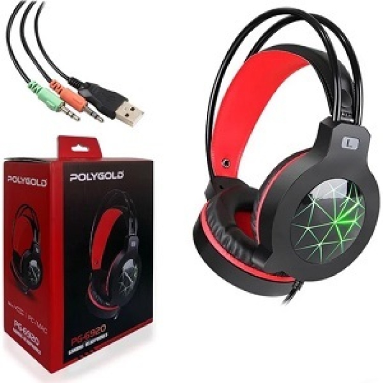 Polygold LED Gaming Over-Ear Gaming Headset with Microphone 3.5 mm Jack ...