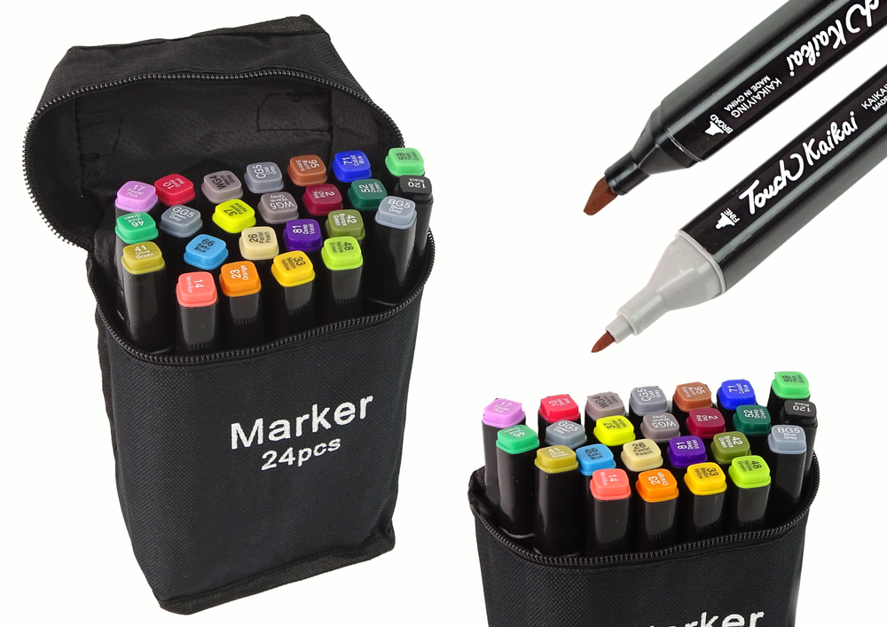Pack of 24 Dual Tip Art Markers Permanent Alcohol Based Markers with ...