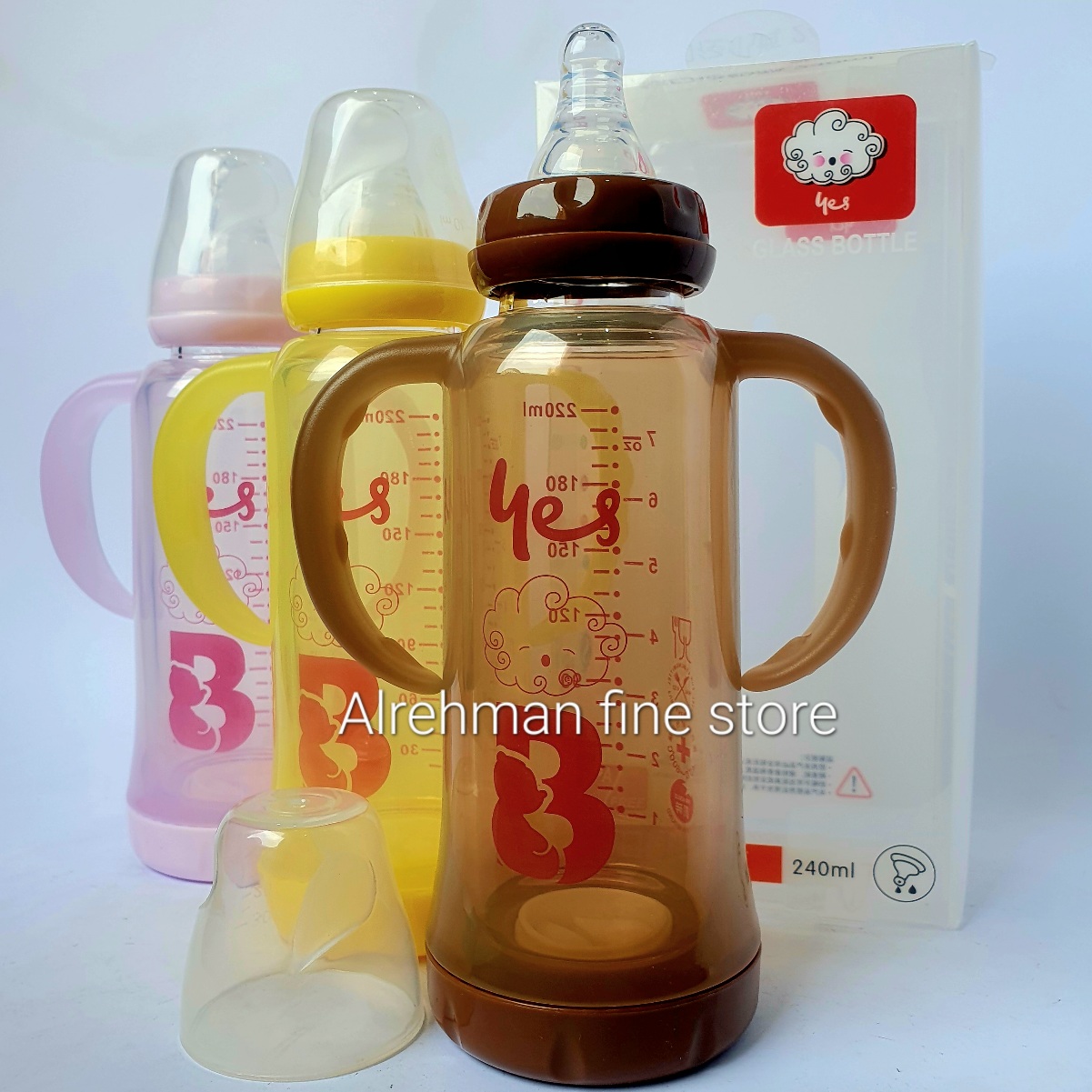 Imported glass baby feeder 220ml/8oz with plastic cover & regular small ...