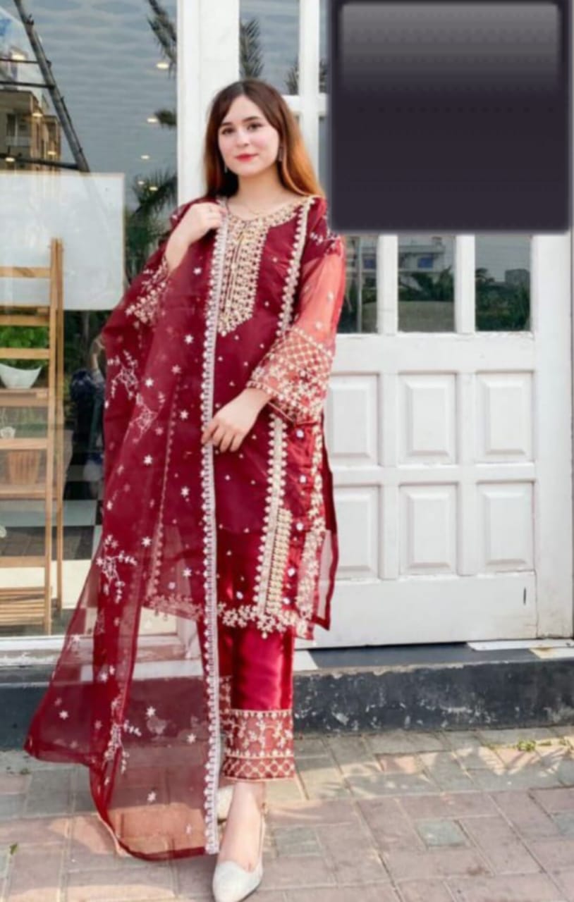 3PC Heavy Embroidered Stitched Suit for Her/ Shirt With Trouser and ...