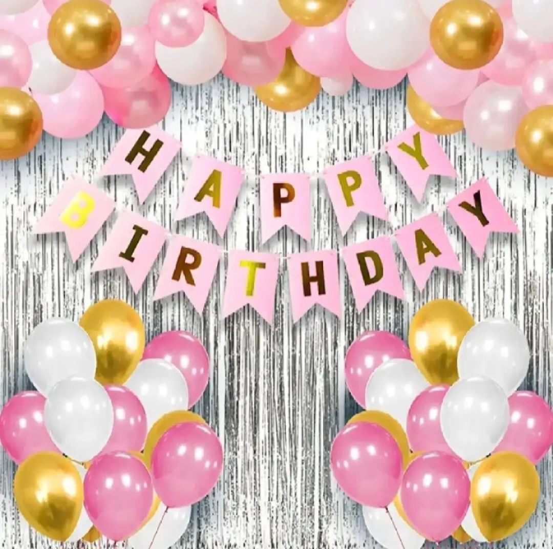 Happy Birthday Theme Set: Happy Birthday Banner, Back Curtain, 30 Latex ...