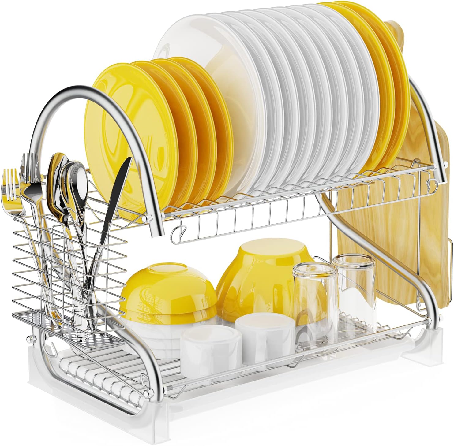 S Shape Double Decker Dish Rack Plate Dish Spoon Fork Bowl Cup Drain ...