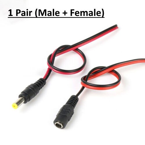 2 Pin DC Power Cable Connector – Male + Female jack plug with wire ...