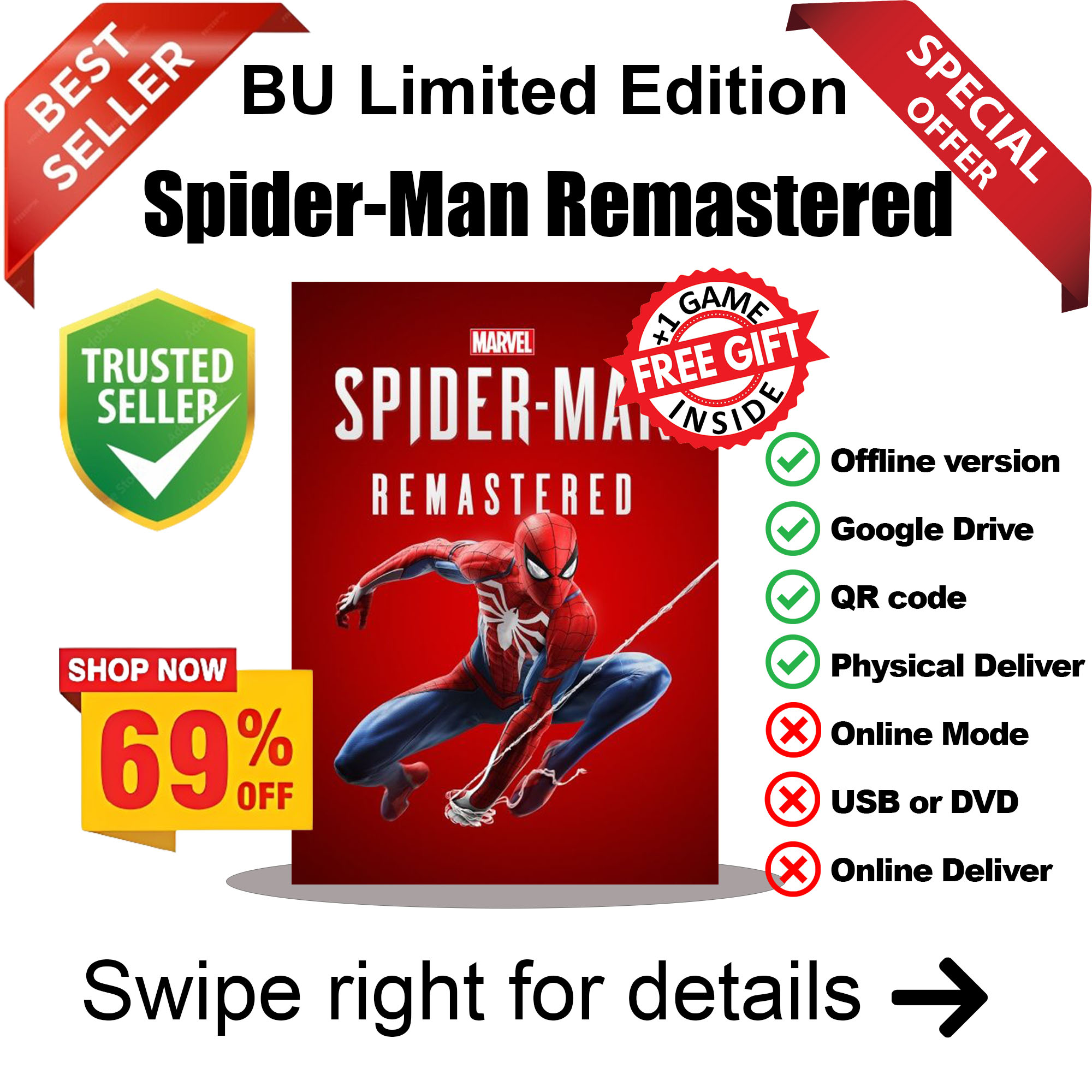 Spider Man Remastered - GAME FOR PC (GOOGLE DRIVE/ MEDIAFIRE) - QR CODE ...