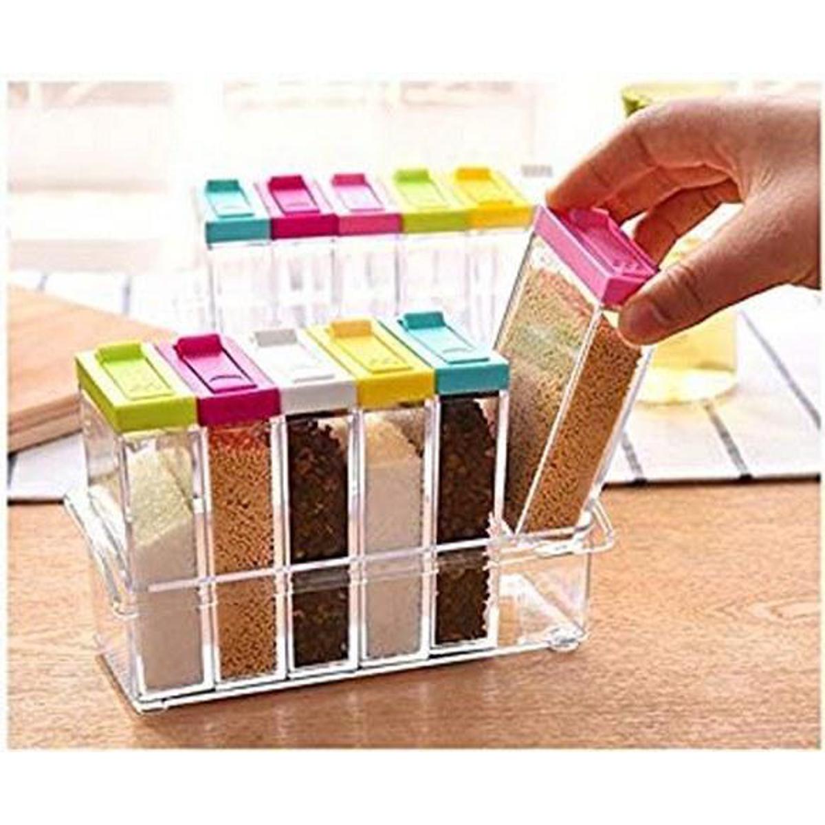 Spice Jars Dispenser Masala Storage Box Multicolour Set of 6 | Daraz.pk