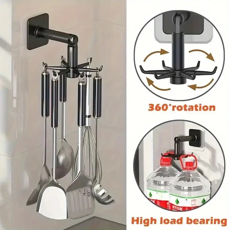 Easy-Install 360° Rotating Kitchen Hook - Self-Adhesive No-Drill Wall ...