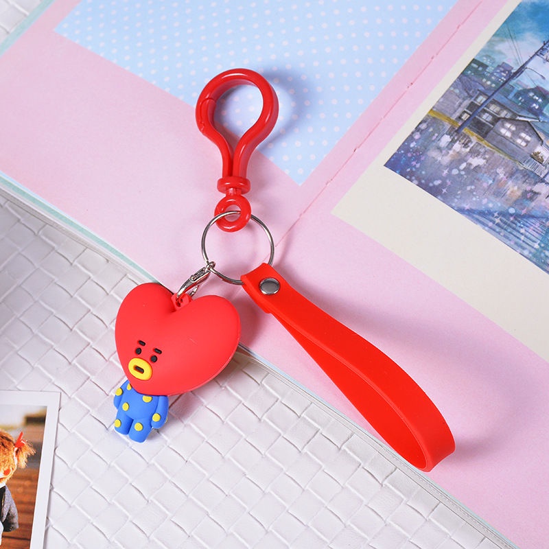 Kpop Idol BTS BT21 Cute Cartoon Silicone Doll Keychain Key Ring Pendant ...