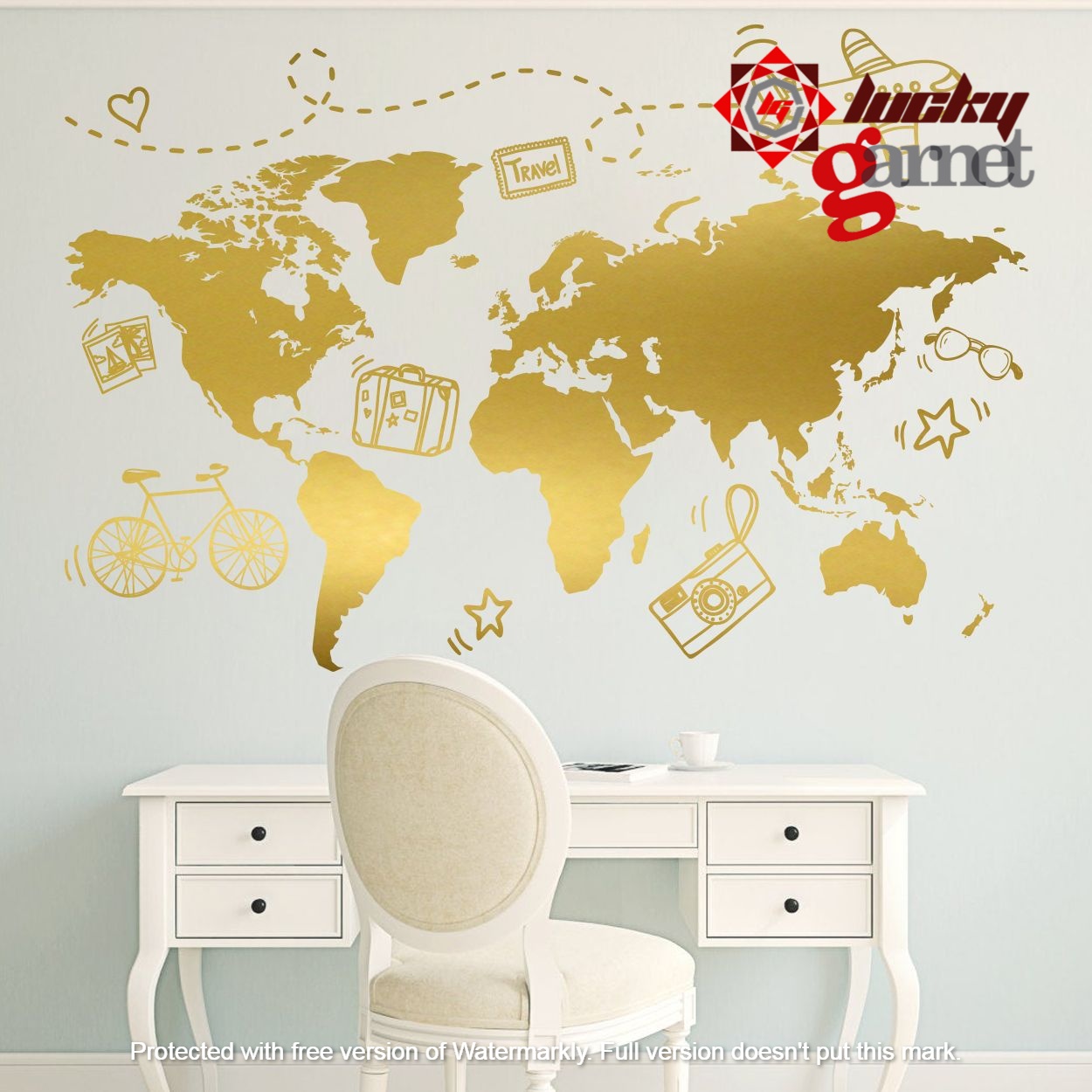 Size: 3 X 2 Feet - Lucky Garnet World Map Tour Traveler Traveling ...