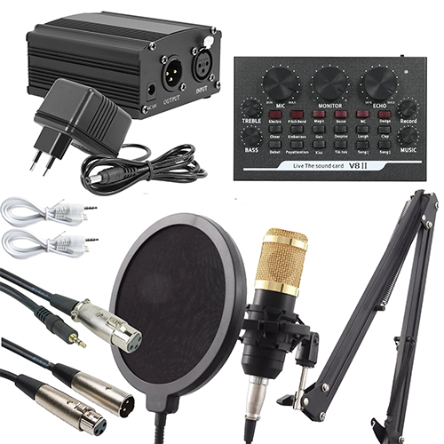 Audin-Bm800 Condenser Microphone Kit With Metal V8 Soundcard 2- Bm 800 ...