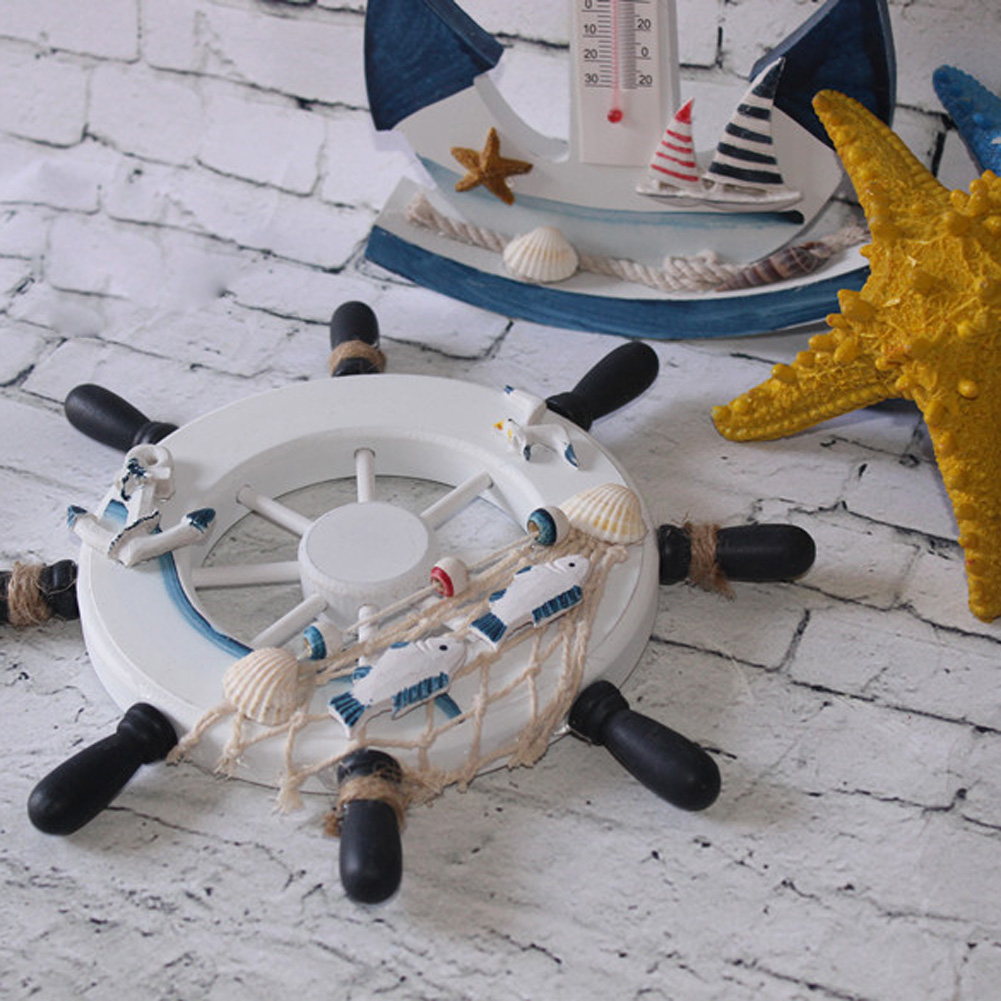 23cm Anchor Helmsman Wooden Boat Ship Rudder Home Wall Nautical ...