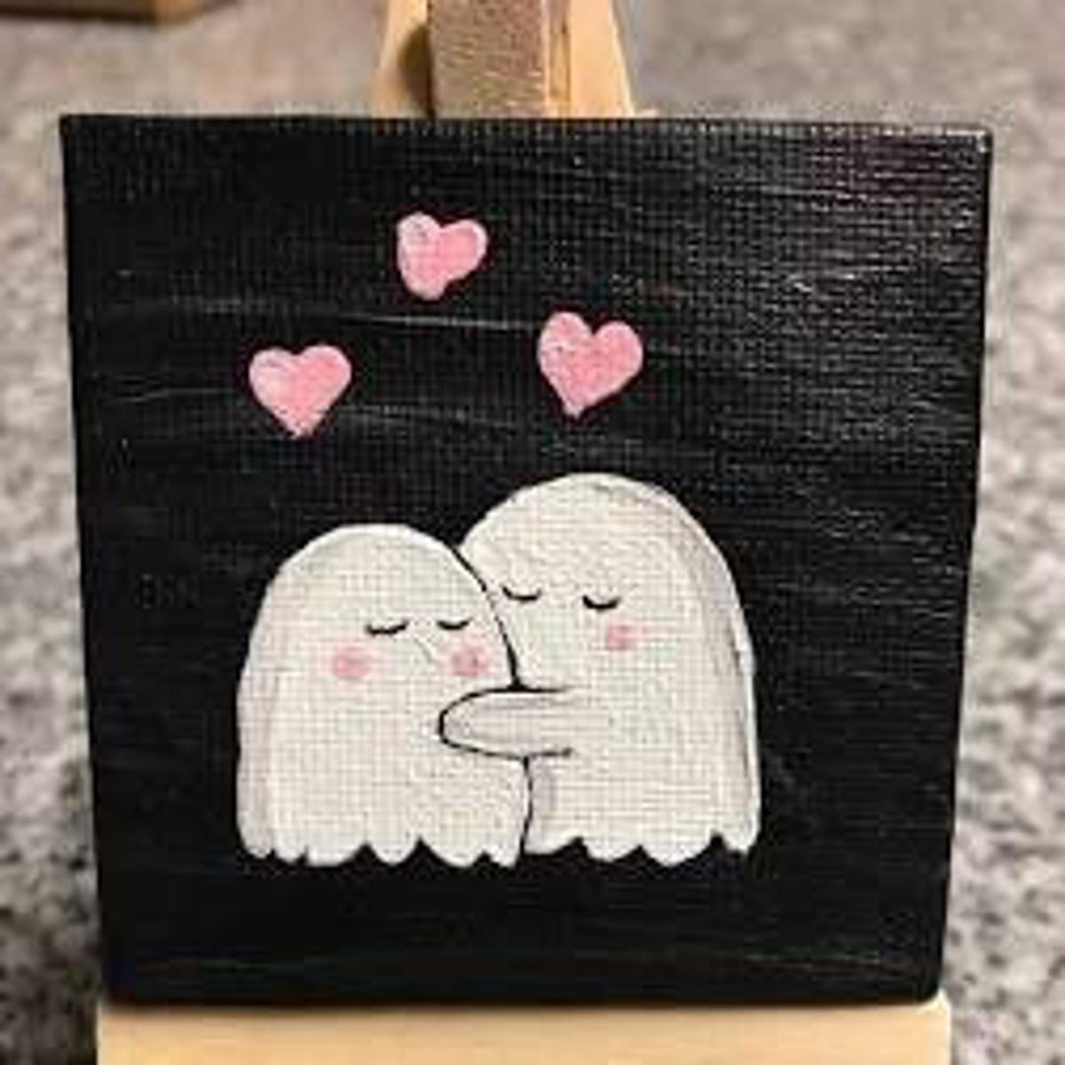Dreamy designs small Cute kissing ghost painting on canvas 4x4 size ...