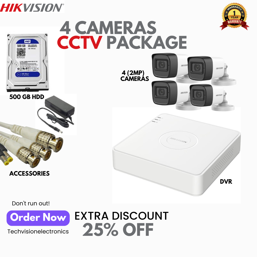 Hikvision 4 CCTV Cameras Package 2MP DVR, Security Cameras, Hard Drive ...