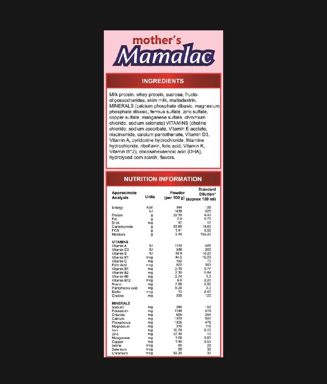 MOTHER'S MAMALAC - MATERNAL NUTRITIONAL SUPPLEMENT POWDER CHOCOLATE ...