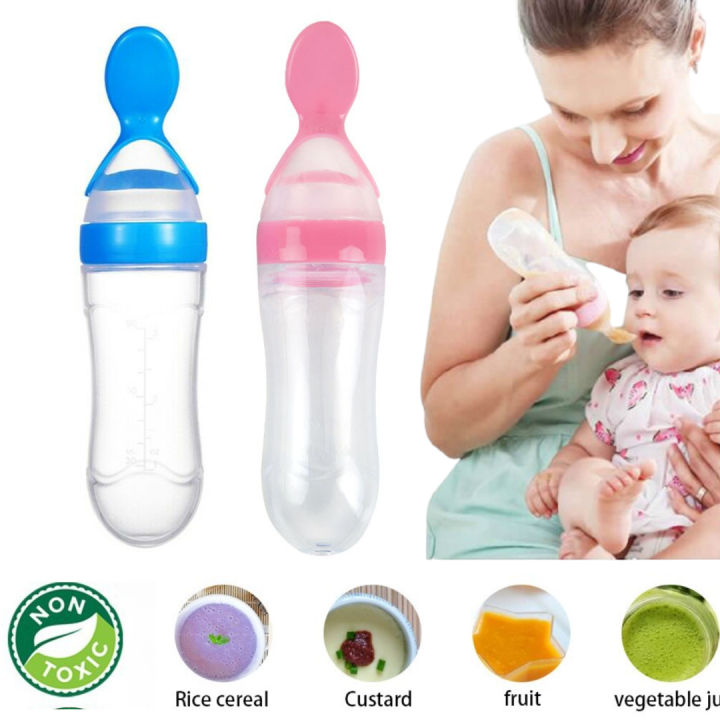 Silicone Squeeze Bottle Spoon Baby Feeding Cereal Rice Supplement with ...