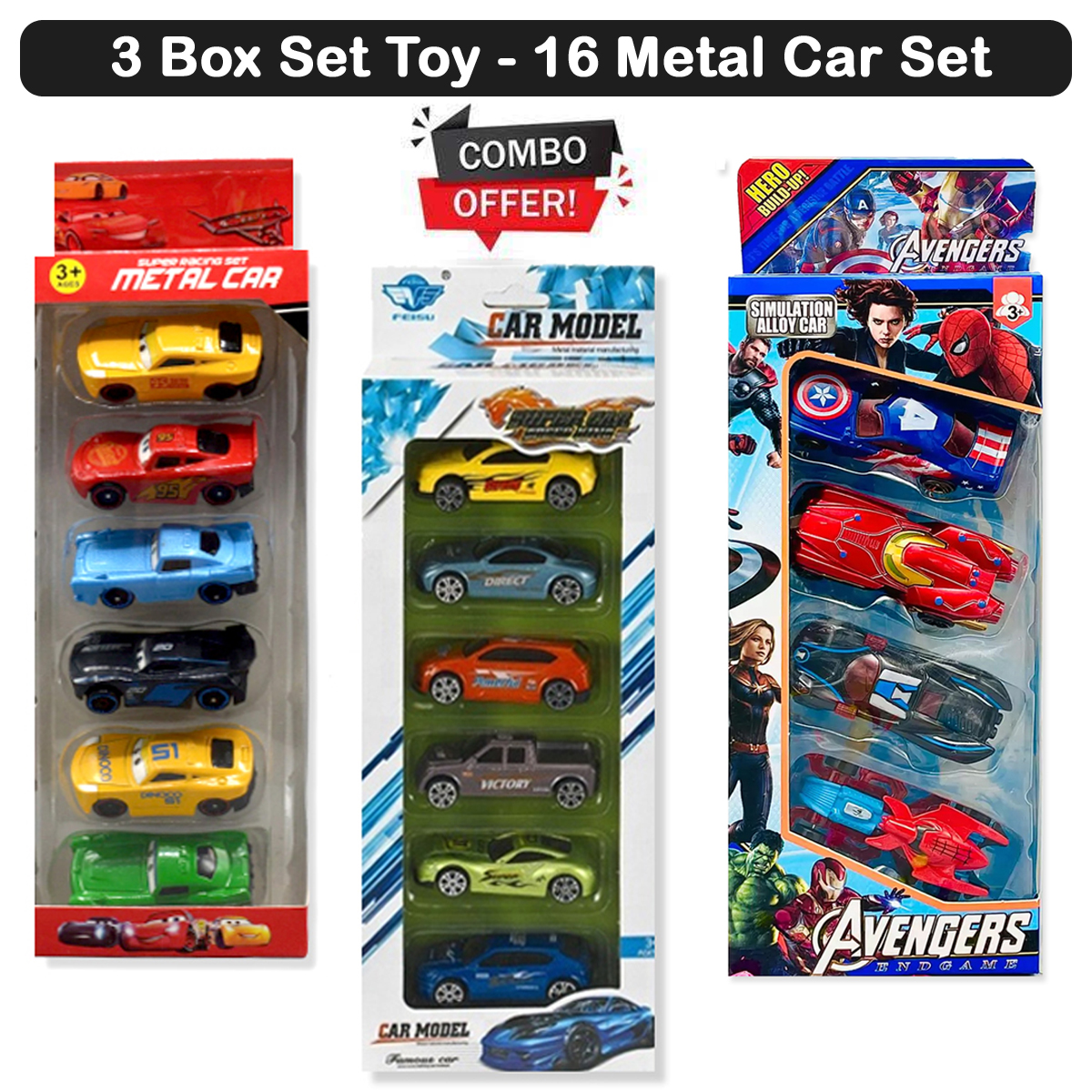 3 Box Set 16 Pcs Cars Set - Multicolor Alloy Metal Diecast Cars Vehicle ...