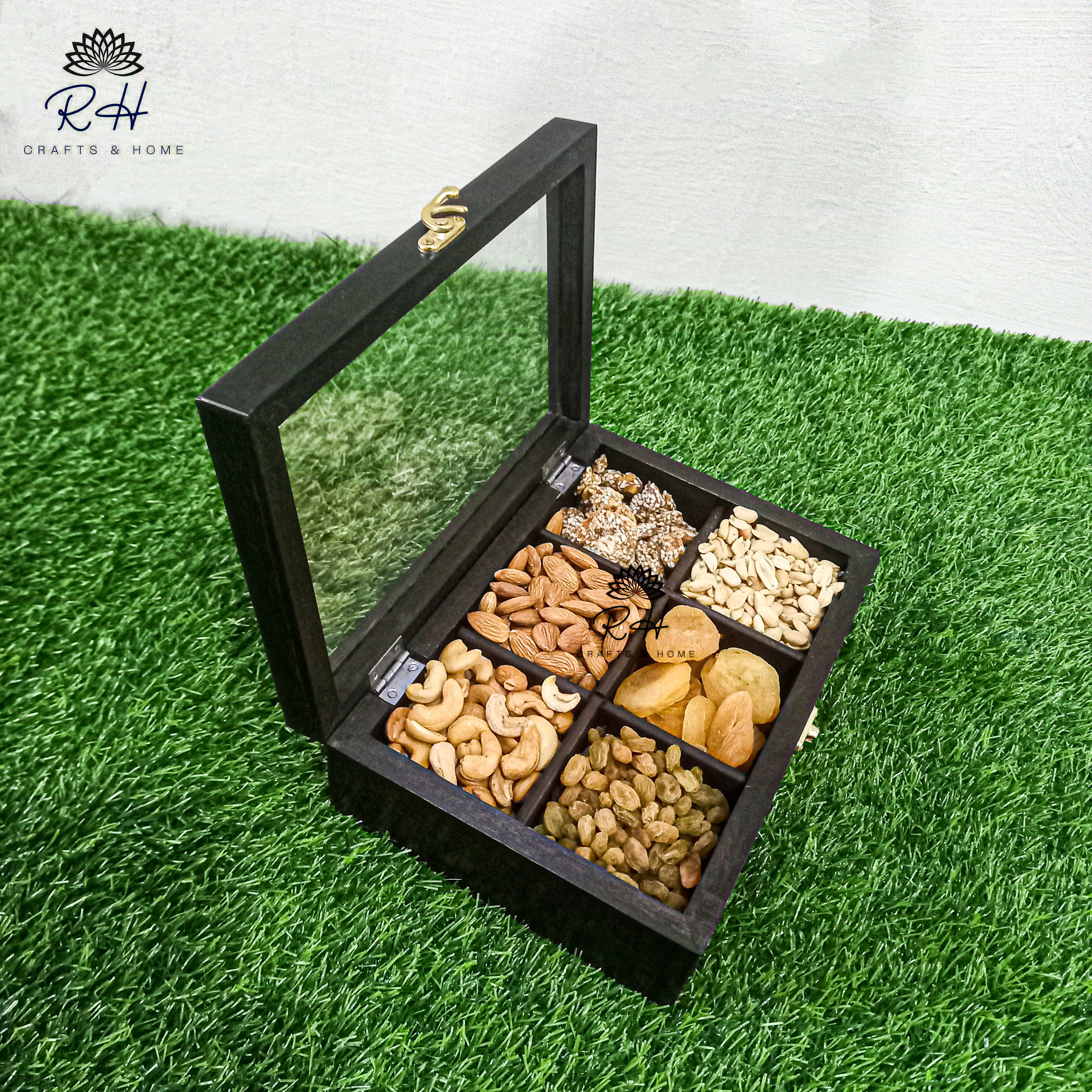 Spice Container Masala Box Rack With Wooden Spoon- 6 Solid Wooden ...