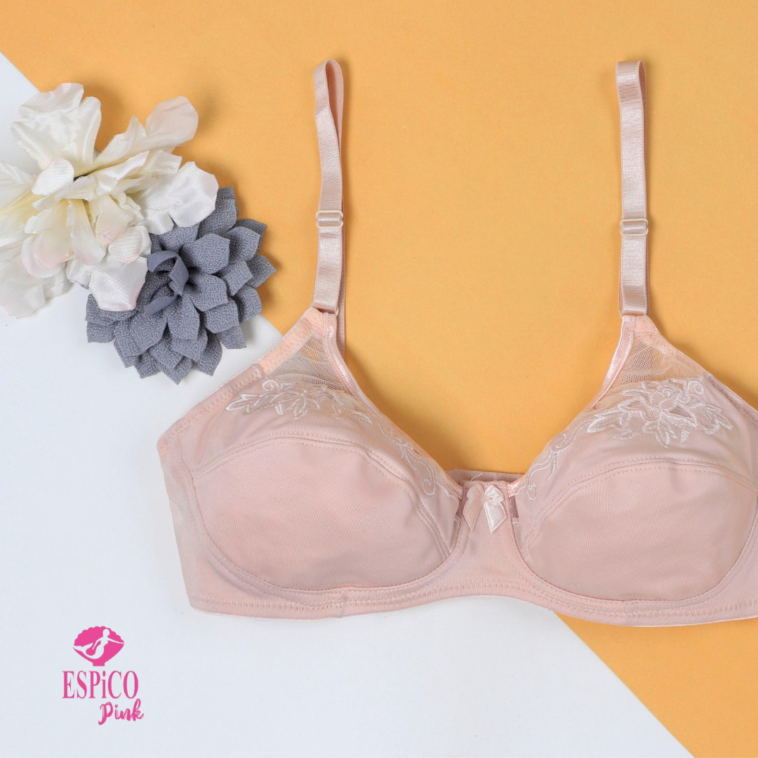 Espico Pink Skin Saffron - Non Padded Embroidered Mesh Bra | Non Padded ...